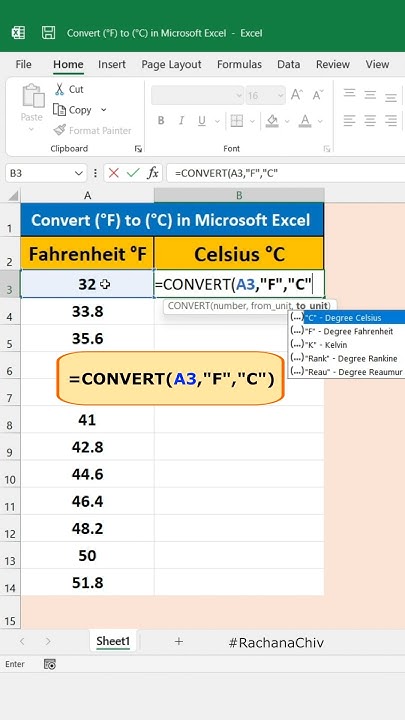 Convert Fahrenheit into Celsius Use CONVERT Function in Excel #short # ...
