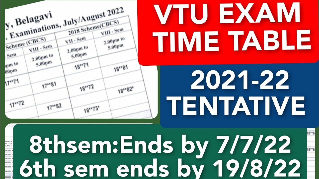 VTU EXAM TIME TABLE|JULY-AUG 2022|TENTATIVE|8TH SEM BY 7TH JULY|6TH SEM ...