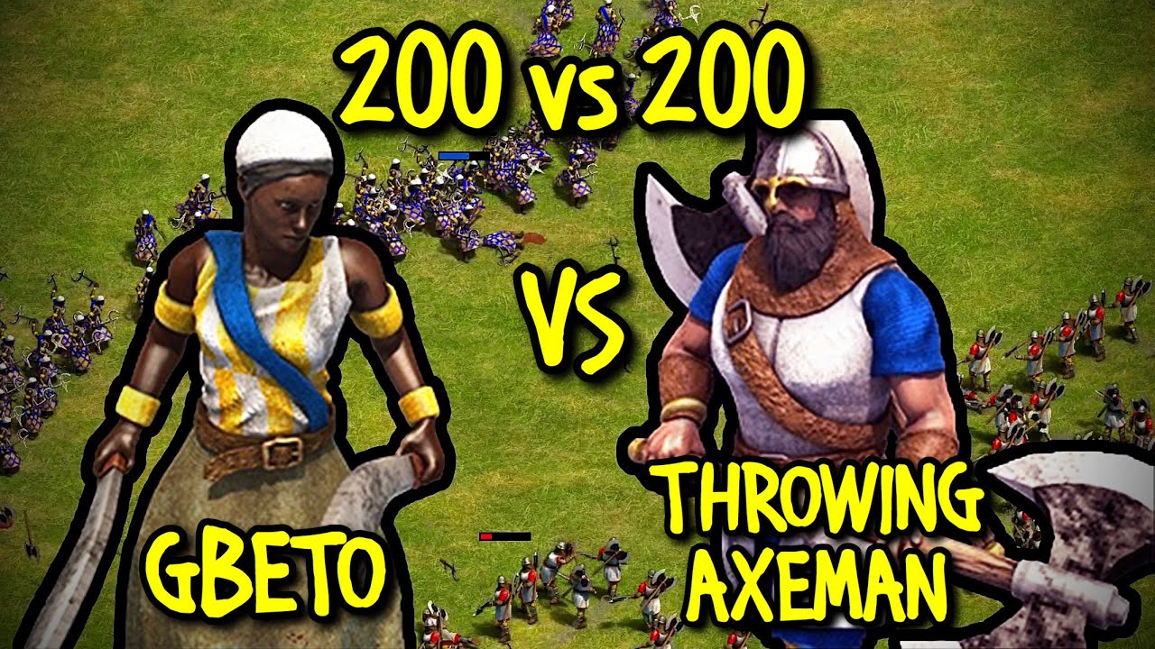 200 ELITE GBETOS vs 200 ELITE THROWING AXEMEN | AoE II: Definitive ...