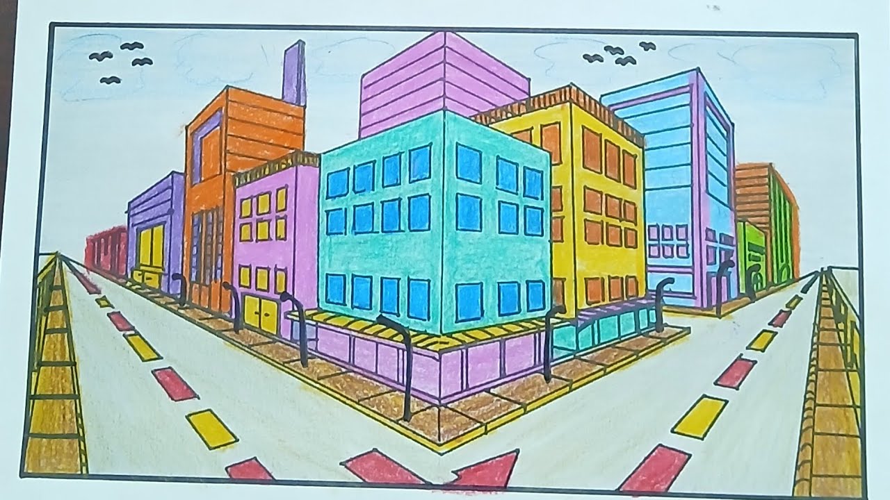 Draw a city view.Town drawing video. #art #drawing #painting # ...