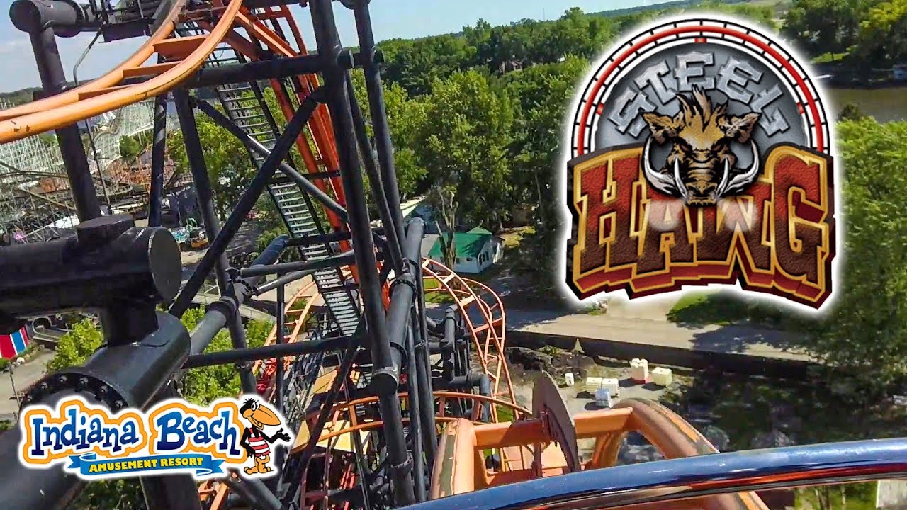 2019 Indiana Beach Steel Hawg Roller Coaster On Ride HD POV 3 Rides ...