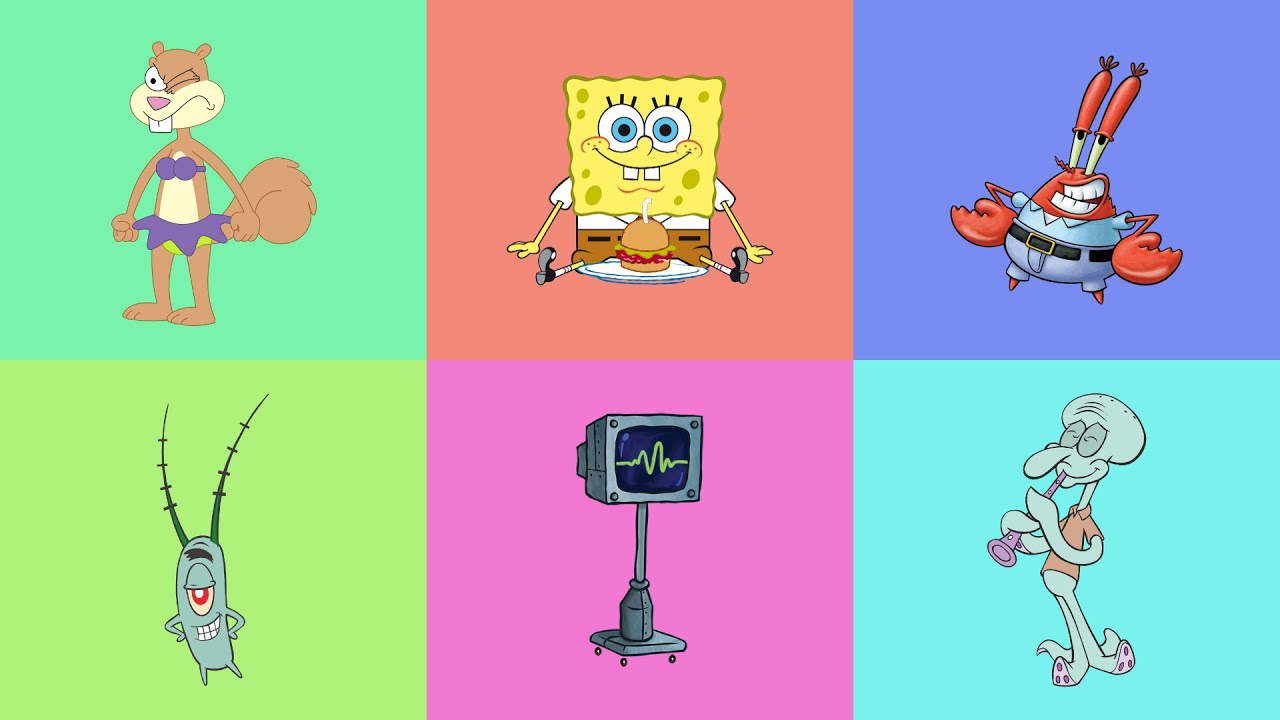Let's Play With Spongebob! Sandy, SpongeBob, Mr. Krabs, Plankton, Karen ...
