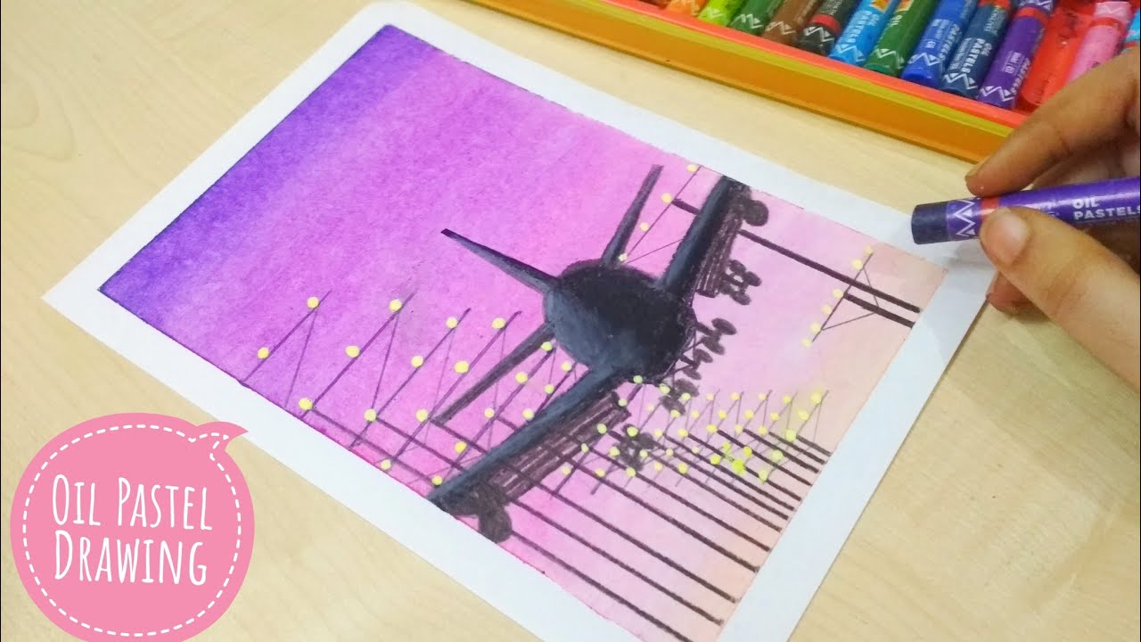 Oil Pastel Drawing | Airplane Landing sunset scenery - YouTube