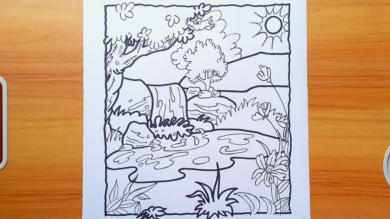 Very easy landscape drawing for beginners || Step by step simple ...