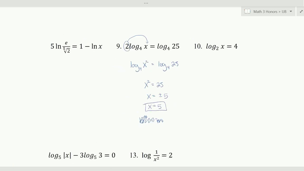 Solving Equations with logs (M3 Notes 8.5) - YouTube