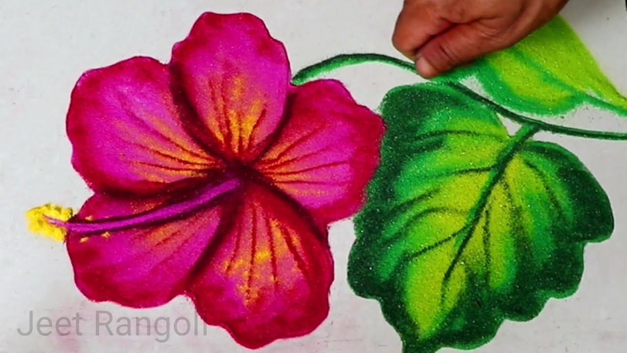 How to shade Hibiscus flower rangoli. Easy and beautiful rangoli. - YouTube