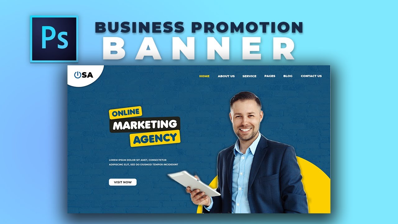 How to Design Business Promotion Web Banner | Adobe Photoshop Tutorial ...