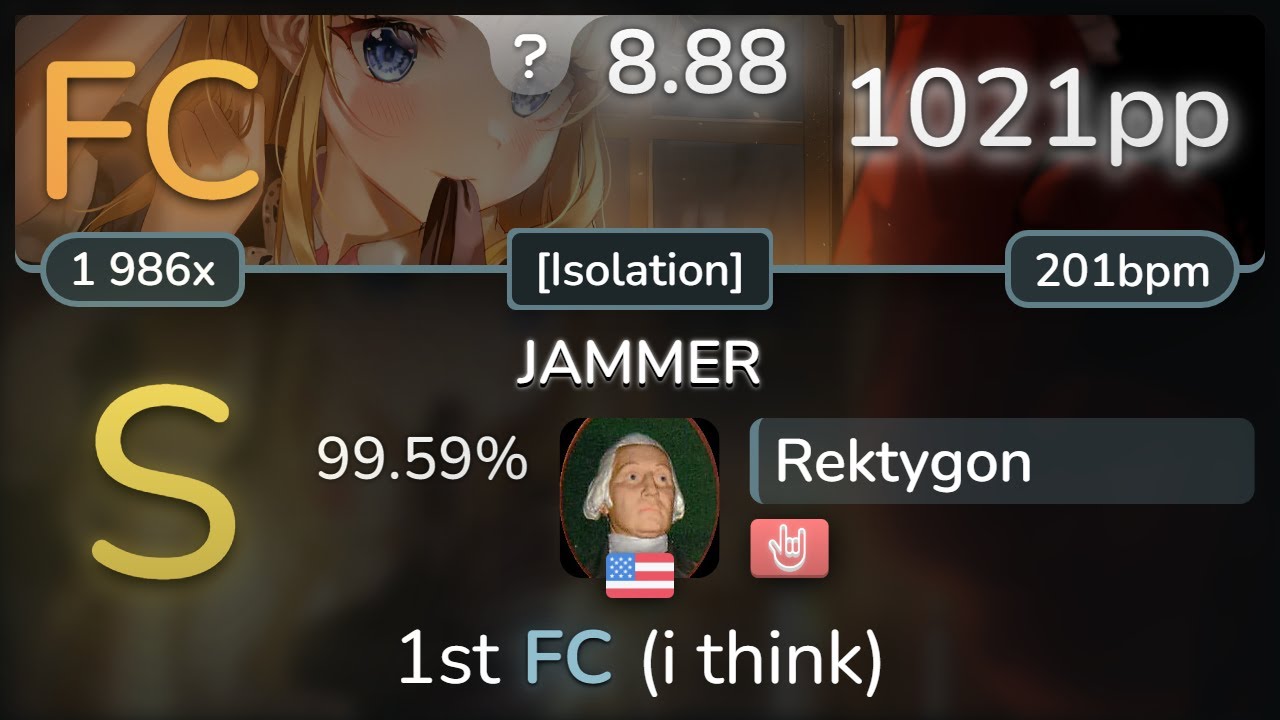 8.9⭐ Rektygon | ReoNa - JAMMER [Isolation] +HR 99.59% FC 1021pp - osu ...