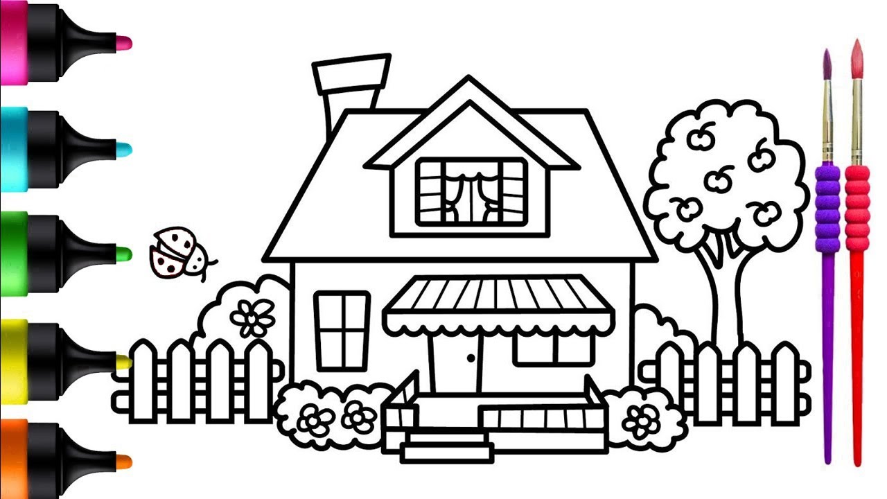 Drawing a Cozy Home with a Tree for Kids, Toddlers | Let's Learn and ...