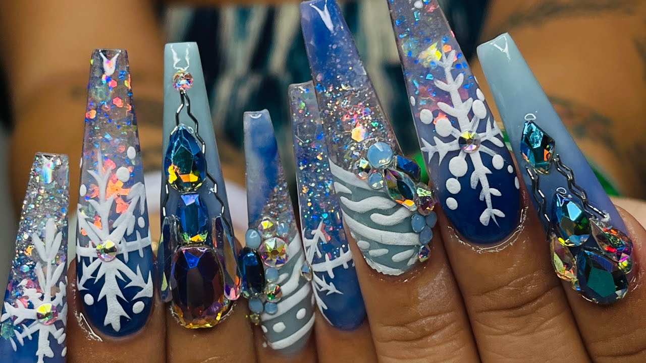 Winter blues | Sculpted acrylic nails | watch me Recreate - YouTube