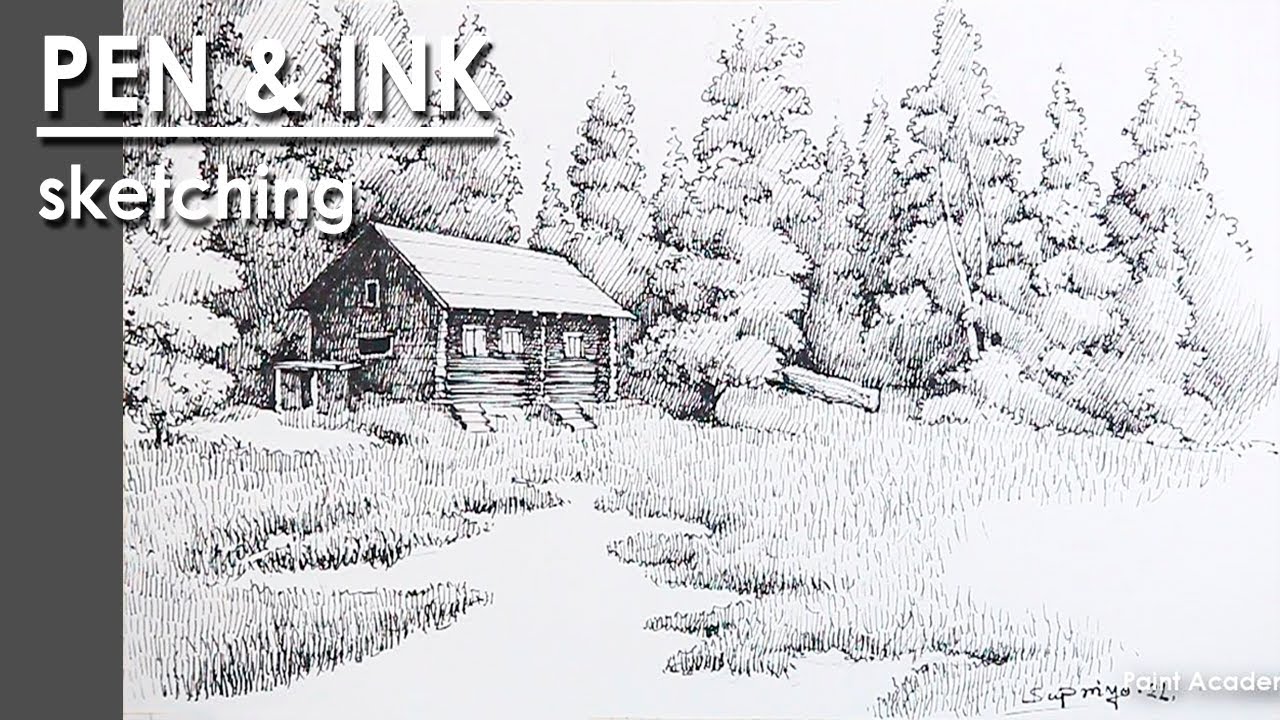 Pen & Ink Landscape | A Burn in the Woods | step by step sketching ...