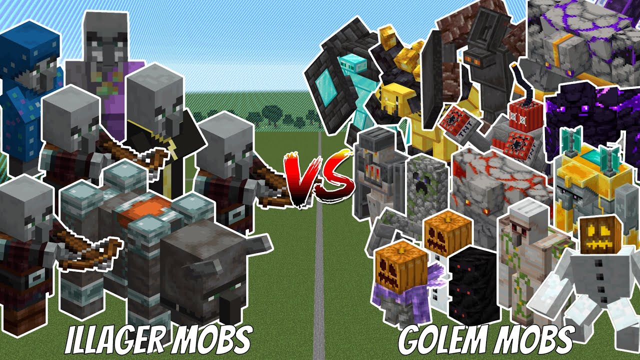 ILLAGER MOBS TEAM VS GOLEM MOBS TEAM - MINECRAFT MOB BATTLE - YouTube