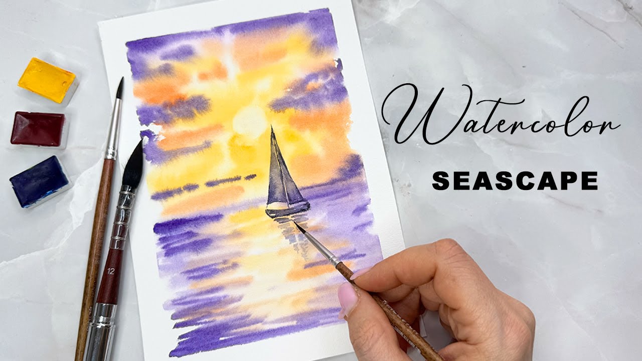 Watercolor Seascape Tutorial - Sunset Watercolor Painting - YouTube