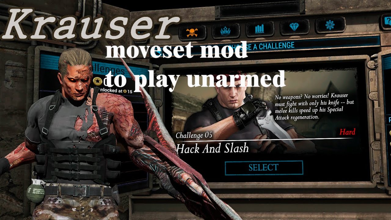 krauser mutated mod moveset re5 mod - YouTube