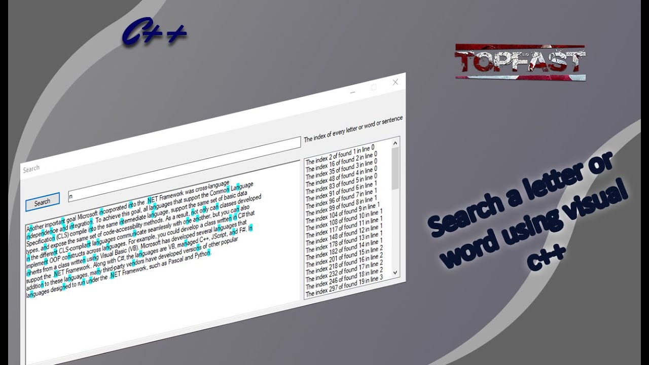 c++ | how to search a letter or word and know the index the number and ...