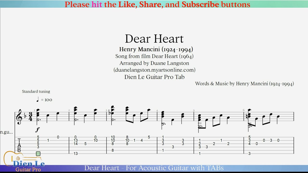 Dear Heart - For Acoustic Guitar with TABs - YouTube