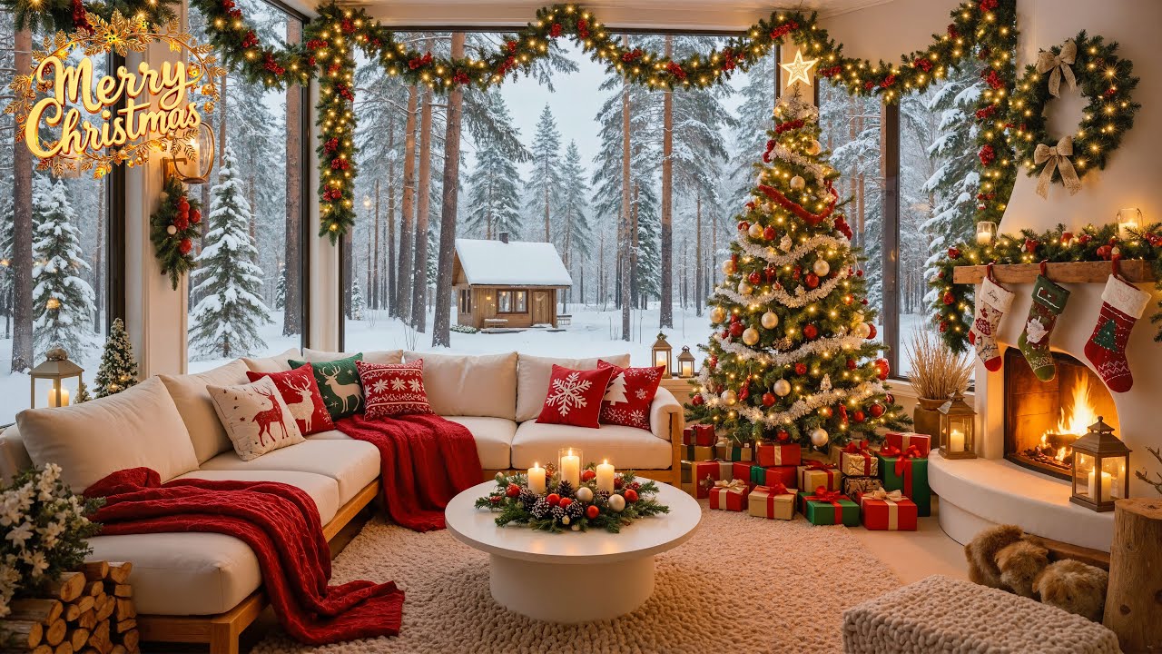 Soothing Christmas Ambience 🎅🎄 Relaxing Christmas Music & Fireplace ...