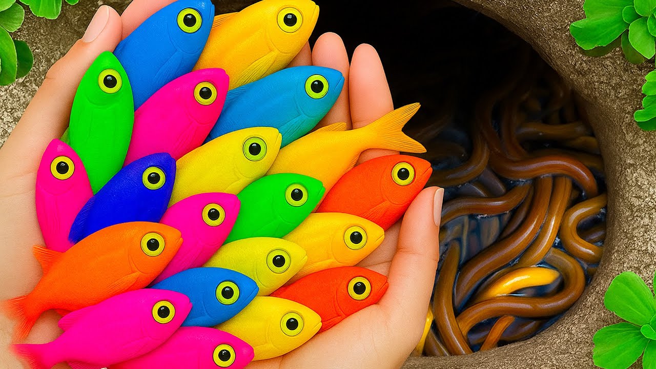 Amazing Catch Colorful Rainbow Fish In Secret Hole, Bright Aquarium ...