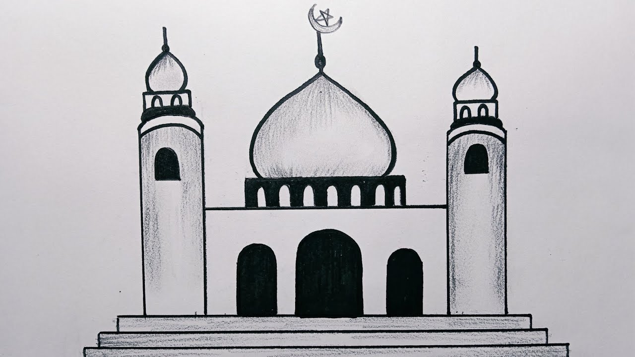 Mosque Drawing || Ramadan drawing || How to draw Mosque (step by step ...