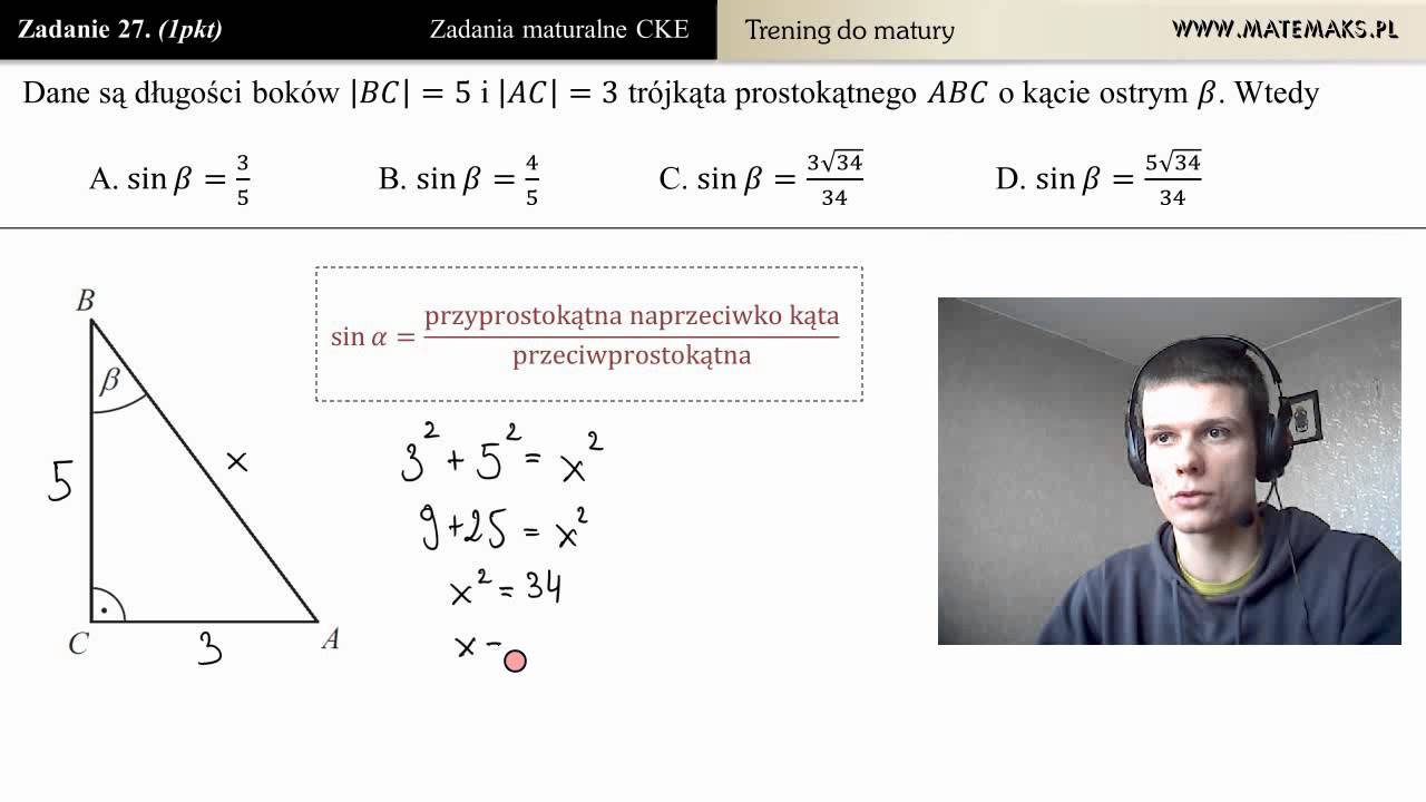 [Zad 27] Trygonometria - wyznacz sinus kąta (trening do matury) - YouTube