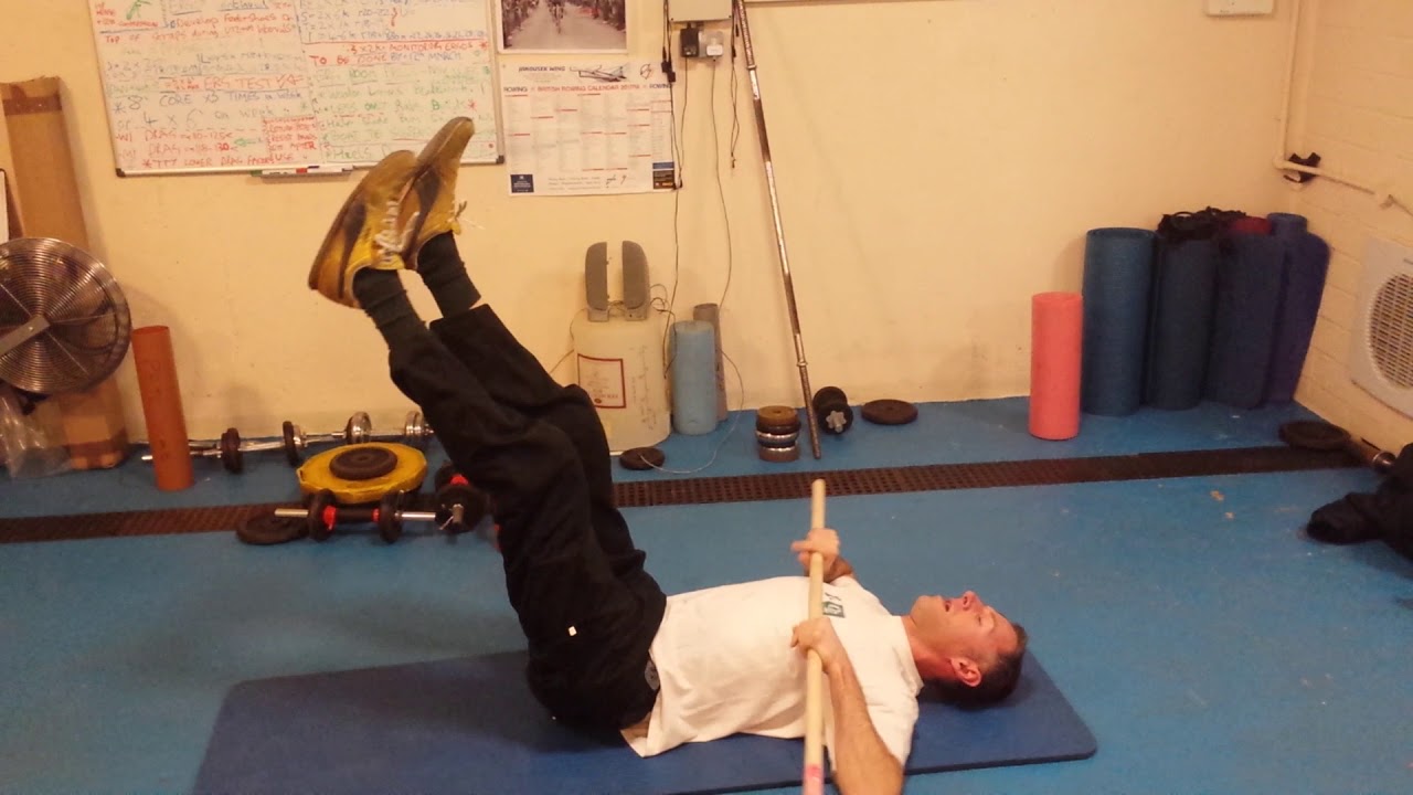 Dowel rolling pin supine rowing drill on bowside - YouTube