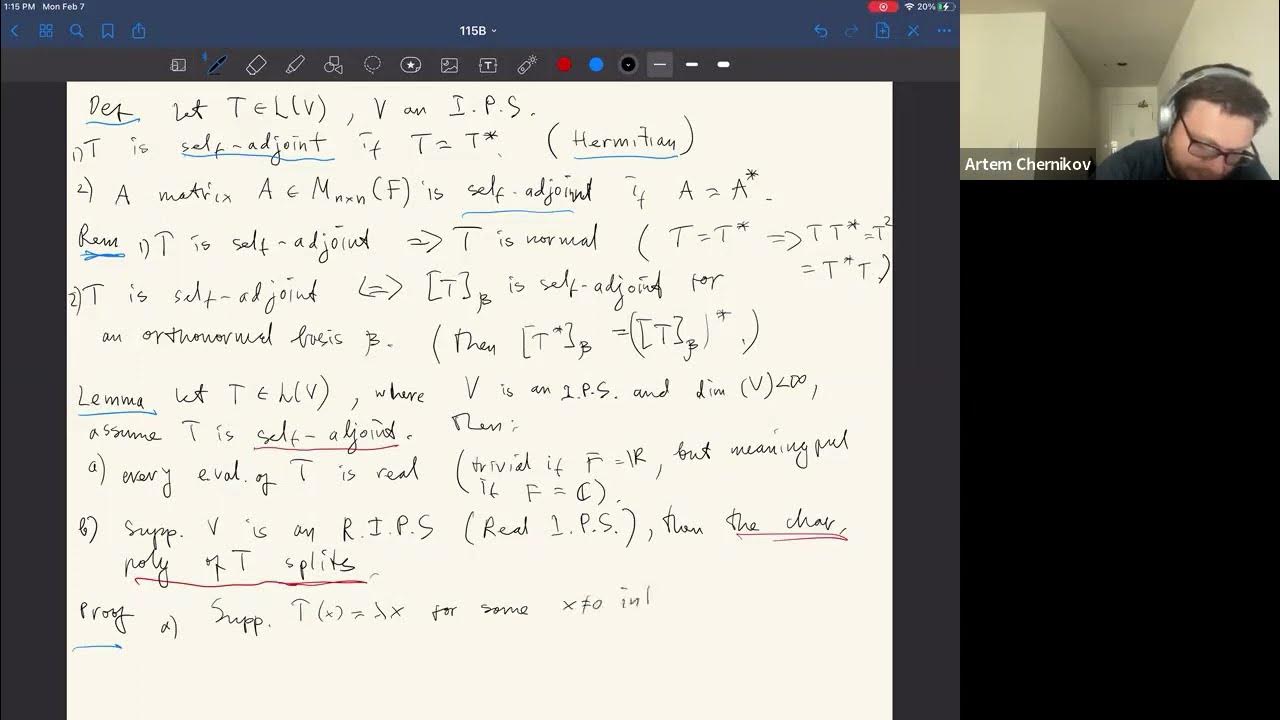 Linear Algebra, Lecture 14 (Self-Adjoint Operators; Isometries) - YouTube