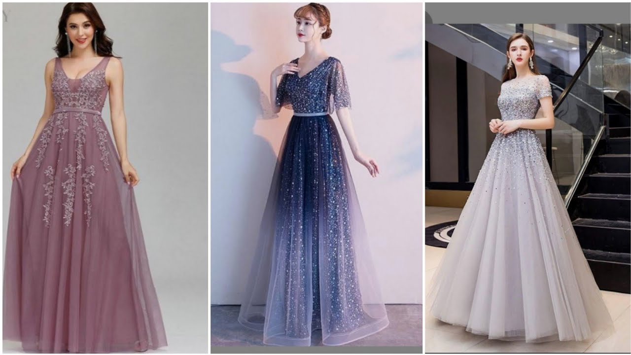 Beautiful brilliant sequence A__ line gown with english colour for ...