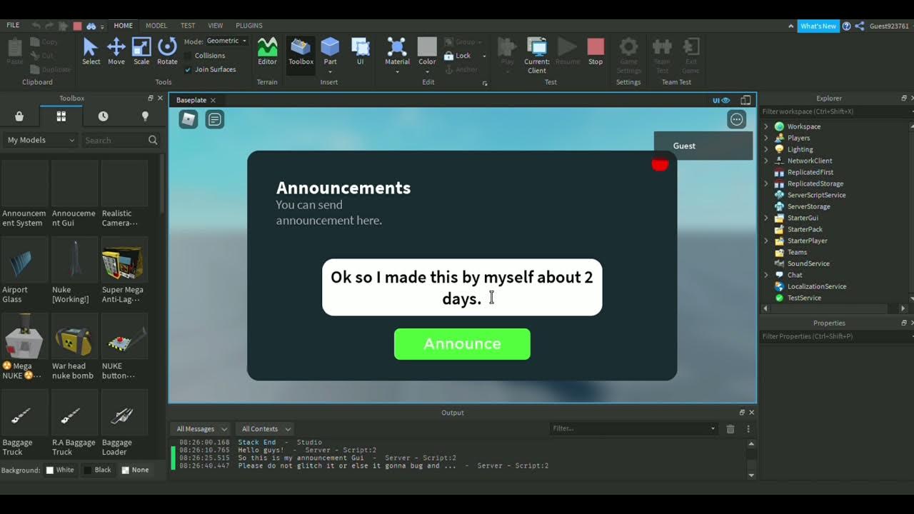 Roblox Studio | Announcement Gui [Showcase] - YouTube