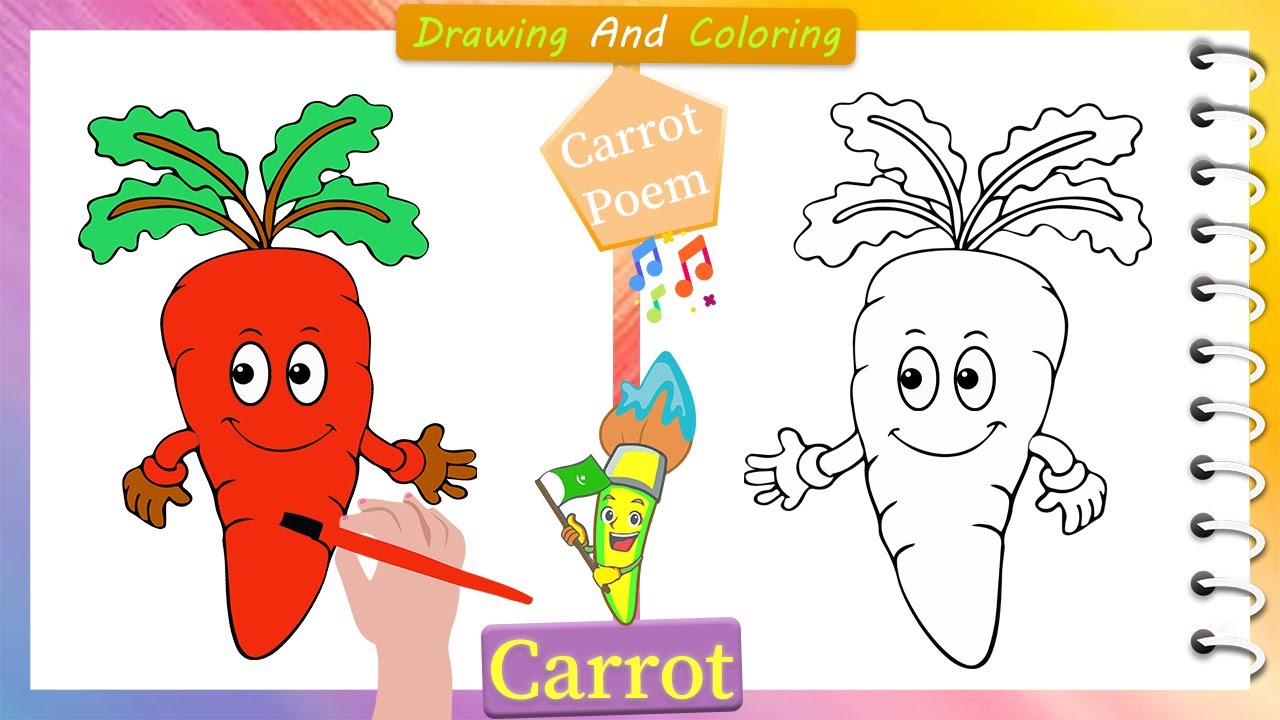 How Do You Color a Carrot Drawing 🥕 With Carrot Song 🎵 - गाजर का चित्र ...