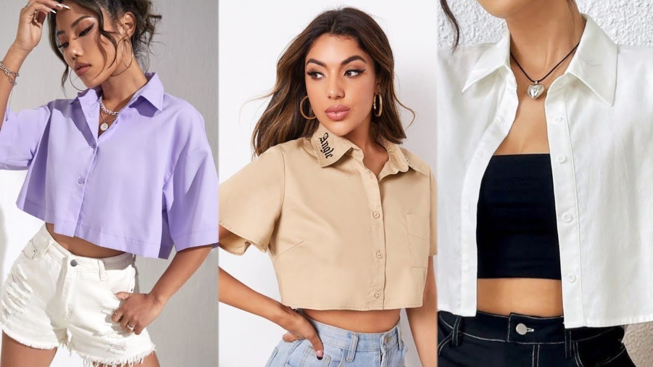How To Cut And Sew A Button Crop Shirt With Collar. Detailed Tutorial ...