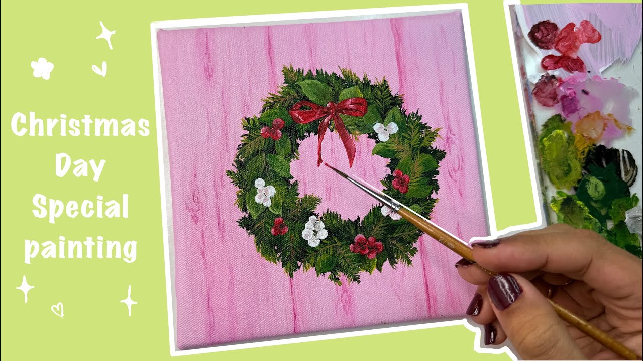 How to paint Christmas wreath / acrylic painting tutorial for beginners ...