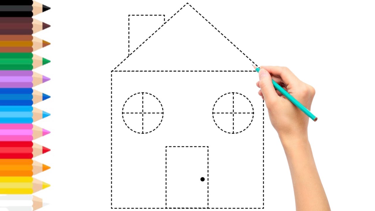 Drawing & Coloring House From Shapes for kids & toddlers | how to draw ...