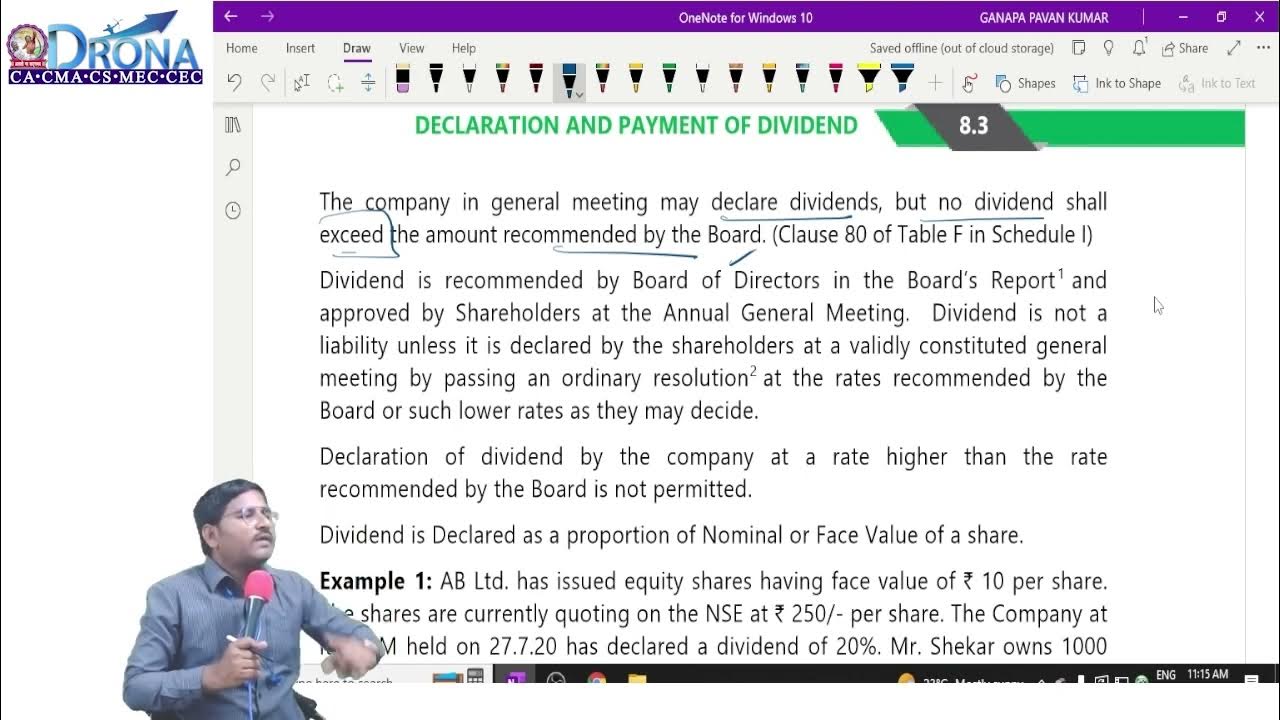 DECLARATION AND PAYMENT OF DIVIDEND | Company Law classes| CA INTER | DRONA for CA and CMA ...