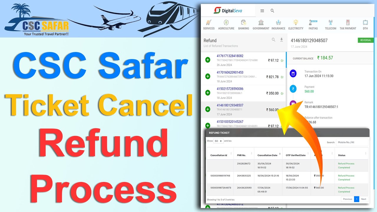 CSC Safar Ticket Cancel Refund kaise milega || CSC Safar Waiting ticket ...