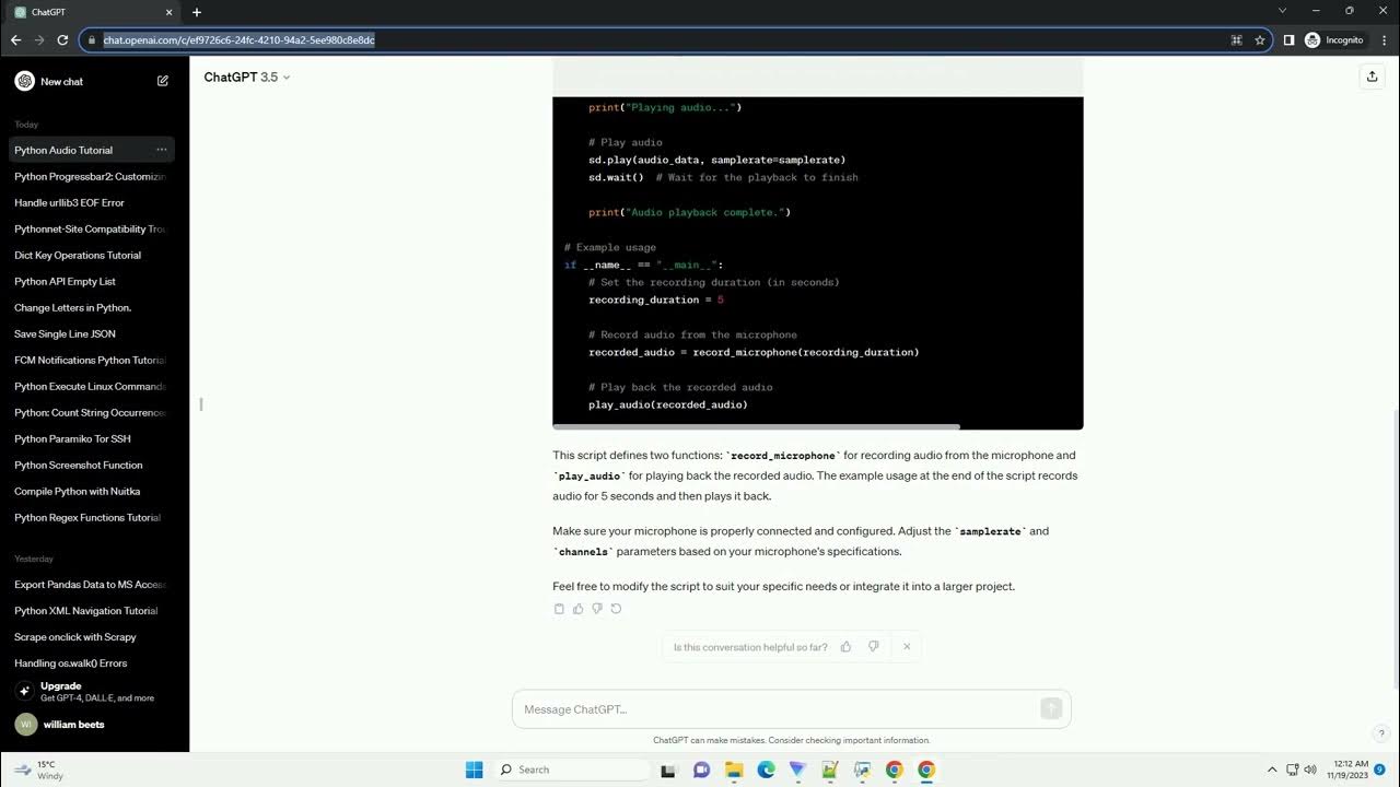 Python Recording And Playing Microphone Input Youtube