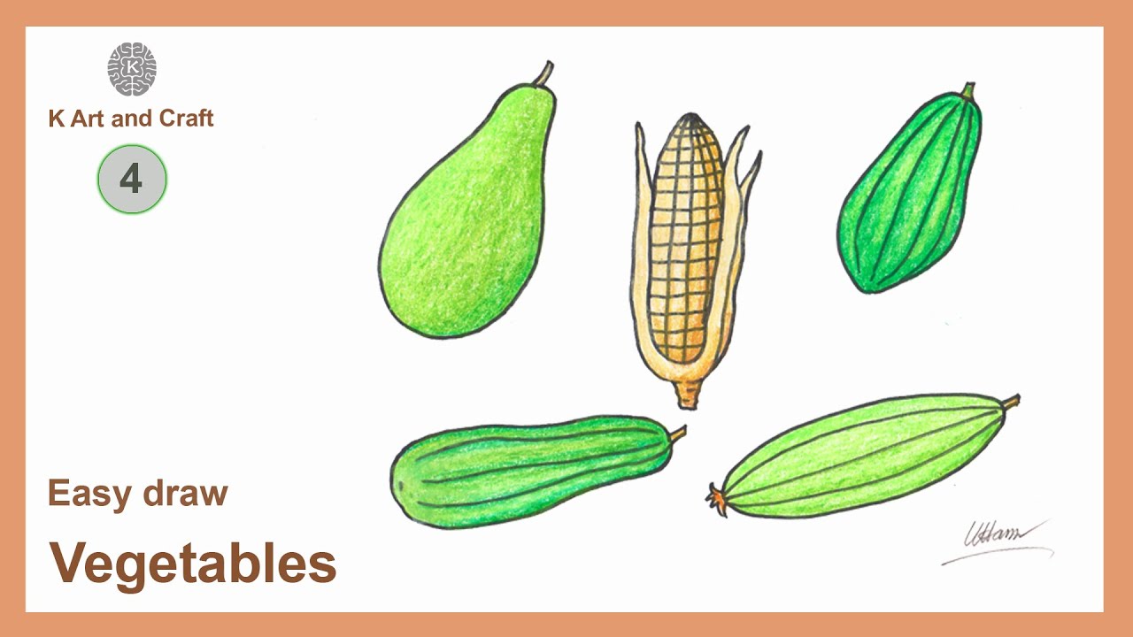 Easy vegetables drawing for KIDS part 4 step by step 5 vegetables ...