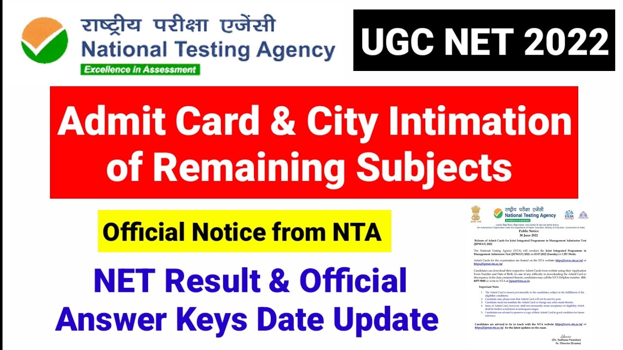Official Notice !! Admit Card & City Intimation of Remaining UGC NET ...