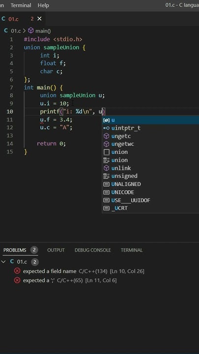 "Mastering Union in C Language: Tutorial for Beginners" #shortvideo #shorts - YouTube