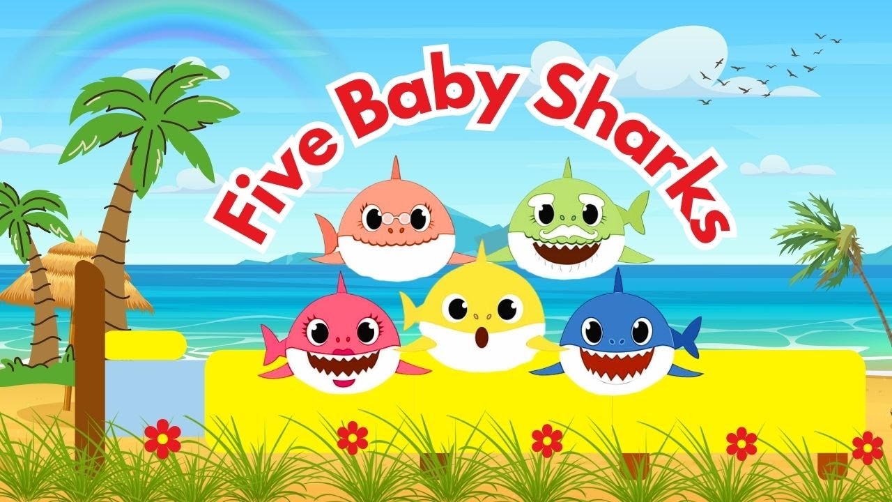Five Little Sharks Jumping on the Bed | Bebefinn | Best Nursery Rhymes ...