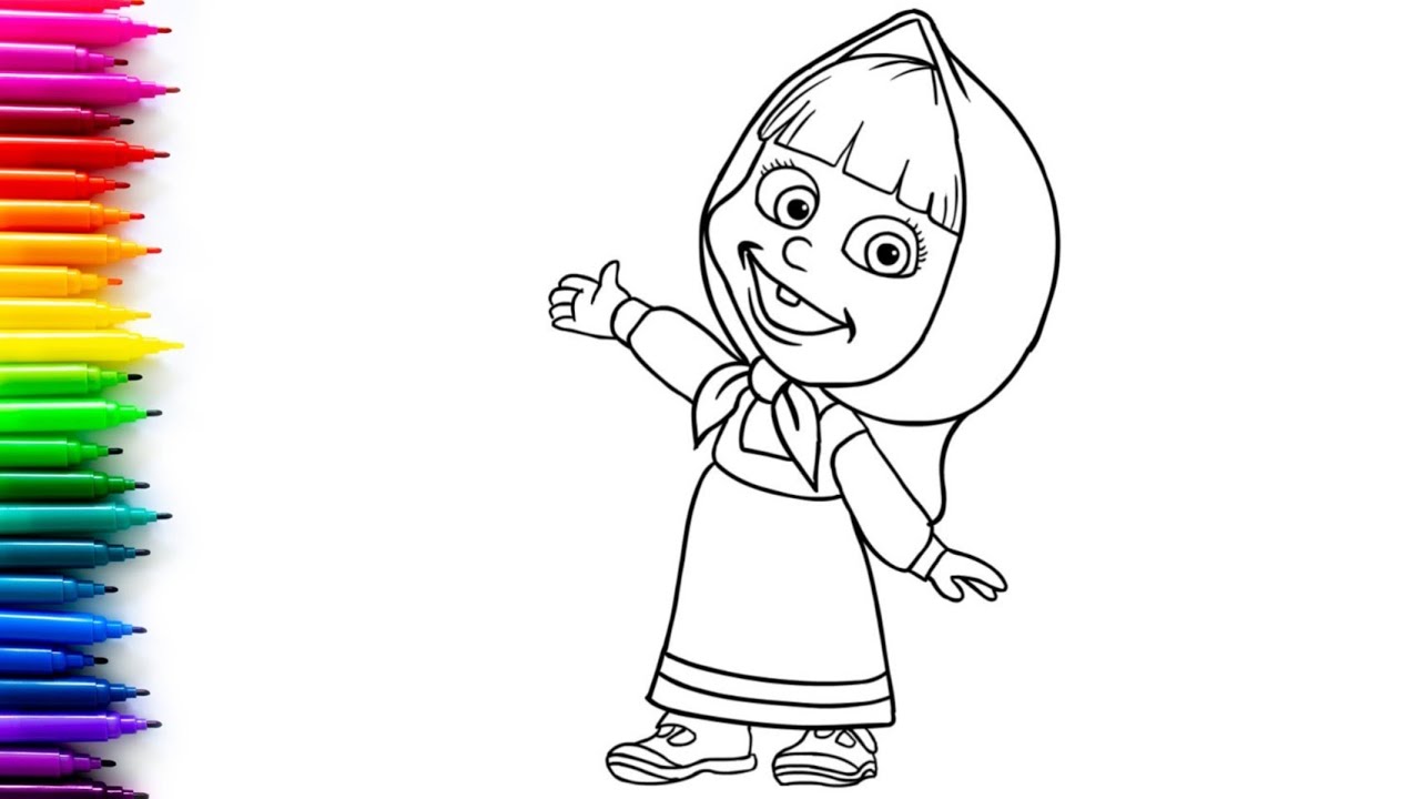 Easy Masha Drawing and Coloring For Kids and Toddlers - YouTube