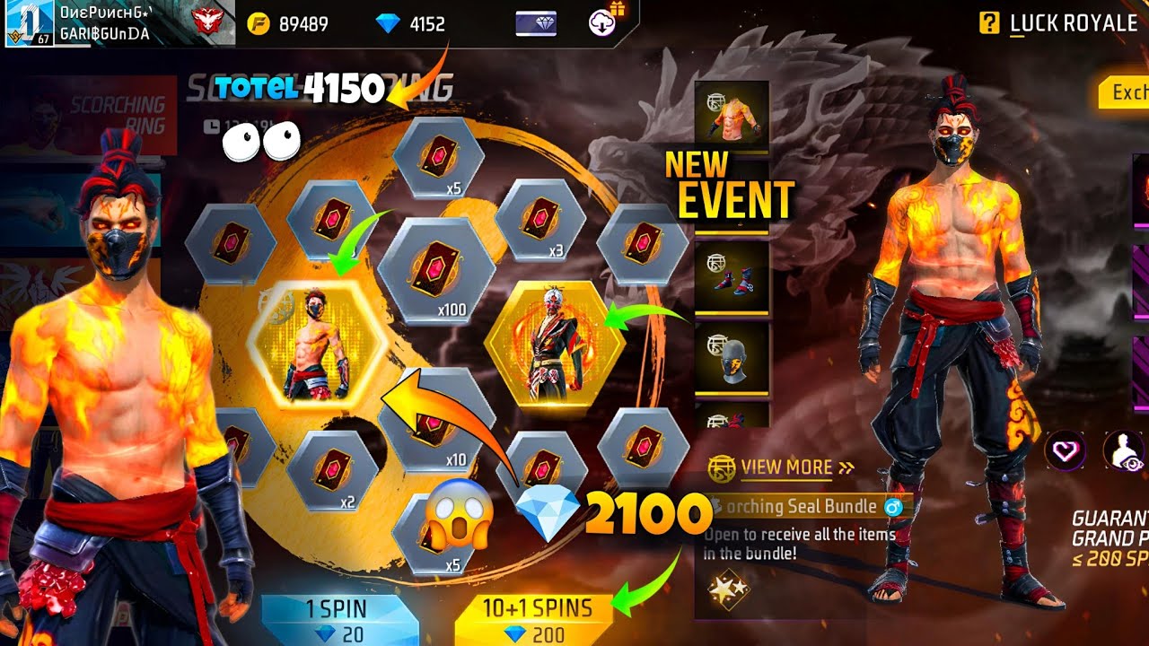 SCORCHING RING EVENT FREE FIRE 😀Totat Diamond 4100 GOLDEN SHADE BUNDLE ...