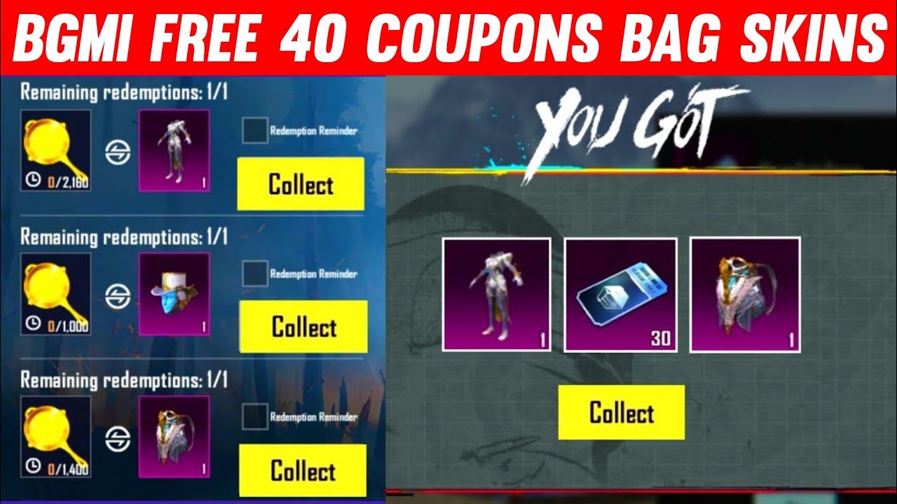 BGMI FREE 40 CLASSIC COUPONS & FREE BAGPACK SKIN😍 LEGENDARY OUTFIT ...