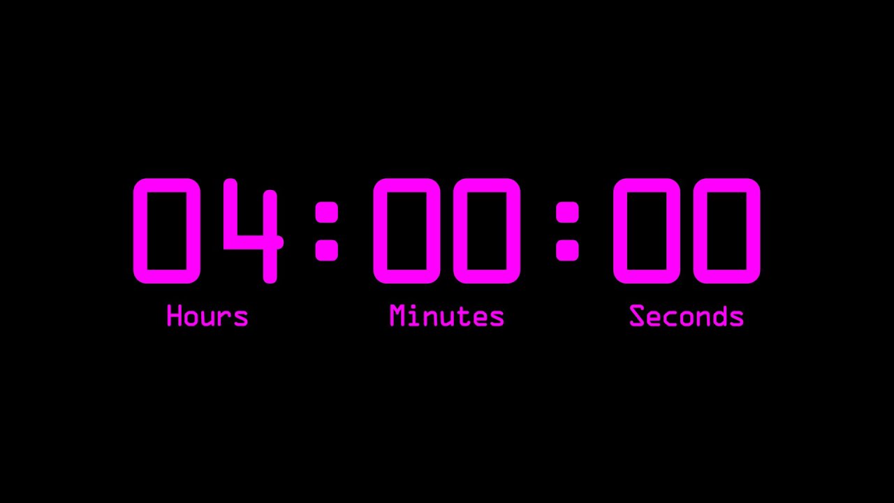 4 Hours Countdown Timer with Alarm & Time Markers / Chapters - Retro Digital - Pink - YouTube
