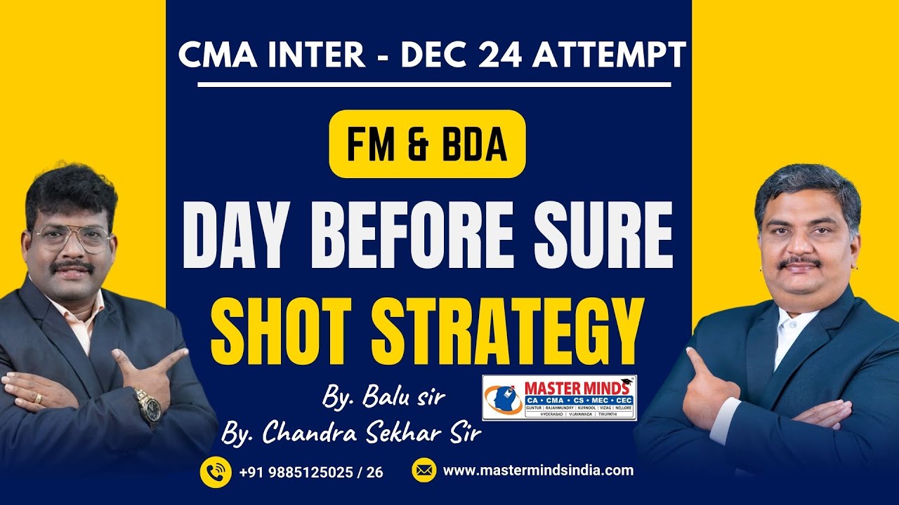 CMA Inter | FM & BDA | Day Before Sure Shot Strategy | For Dec 24 ...