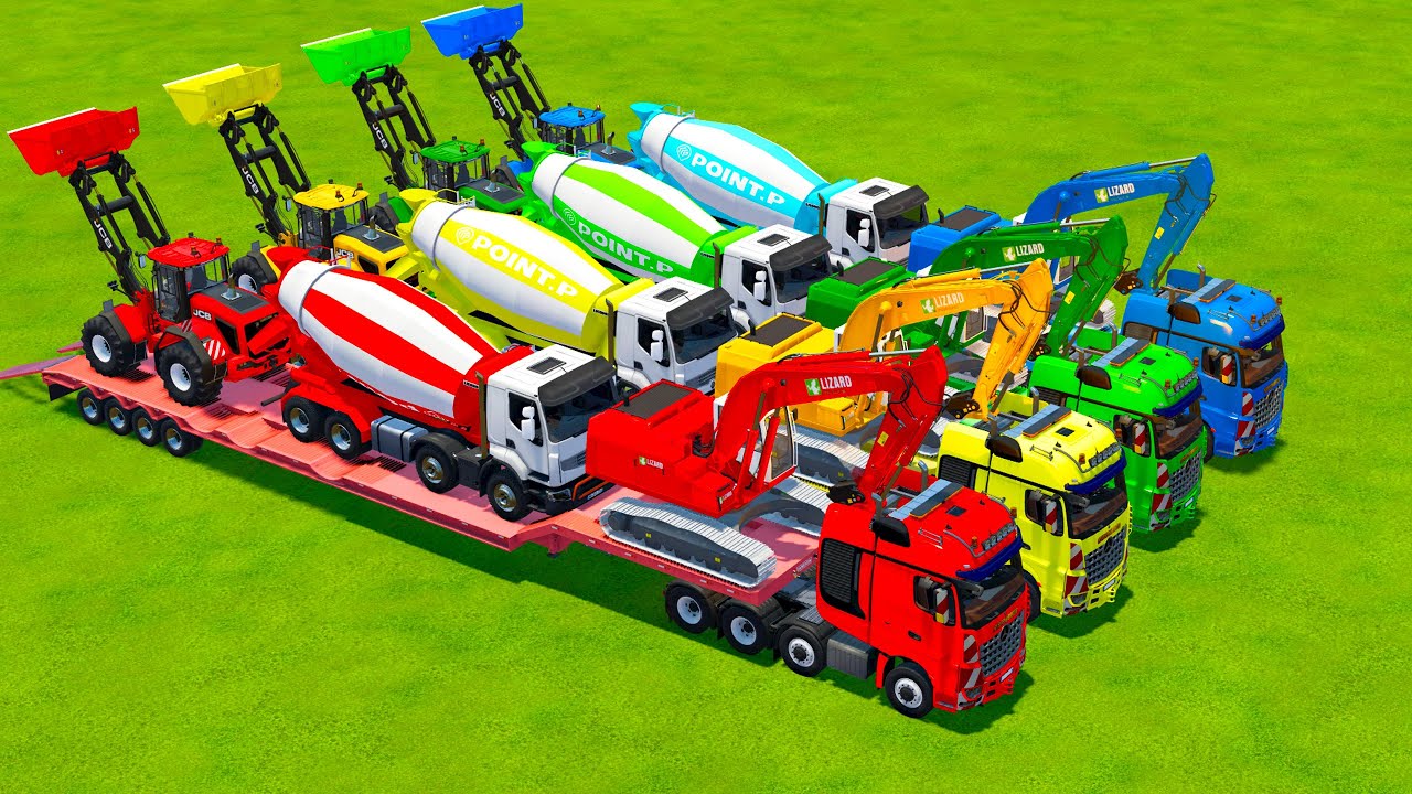 TRANSPORTING EXCAVATOR, POLICE CAR, MIXER TRUCK, WHEEL LOADER TO GARAGE ...