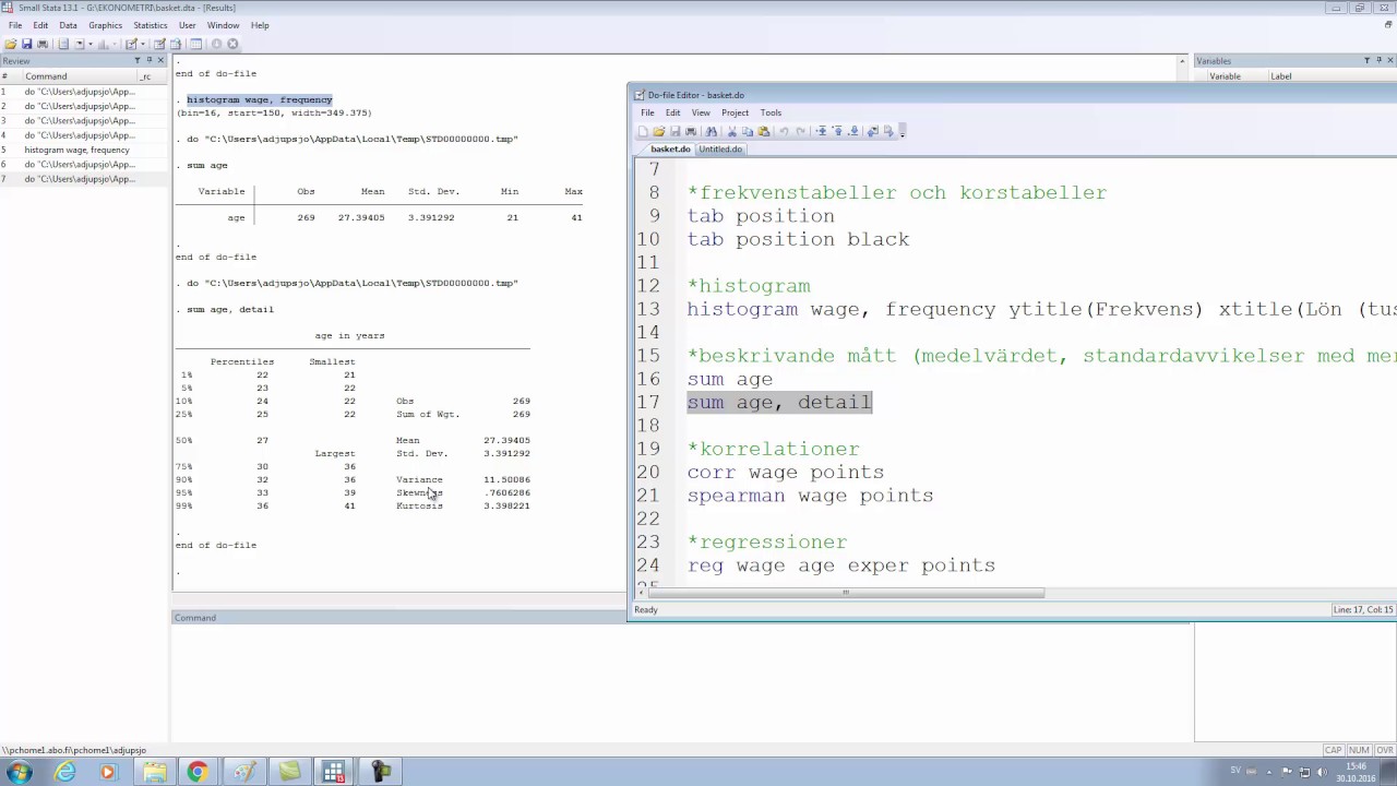3. Beskrivande statistik och regressioner [STATA] - YouTube