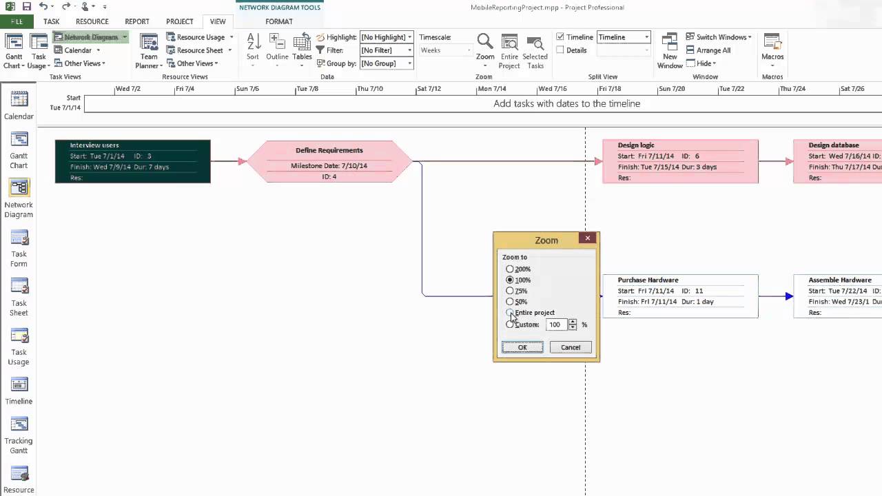 MS Project 2013 11 Display the project network - YouTube