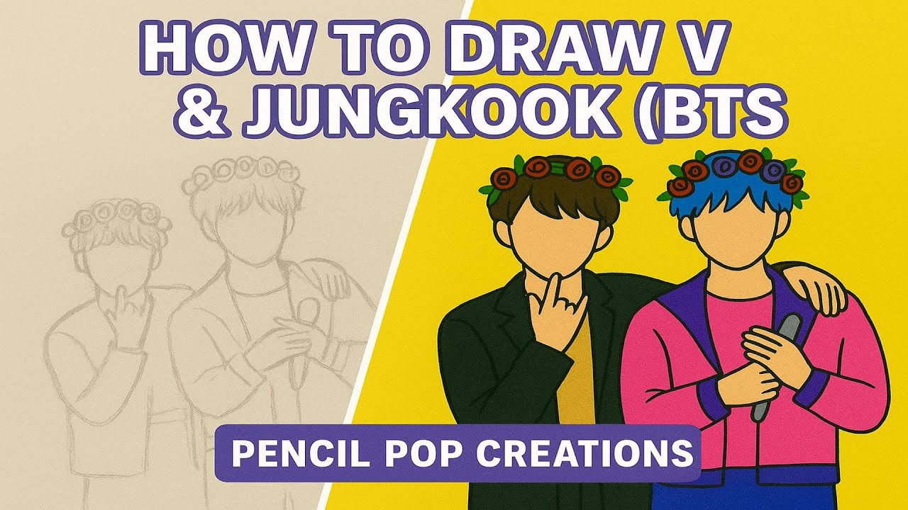 How to Draw V & Jungkook (BTS) | Step-by-Step Time Lapse Fan Art - YouTube