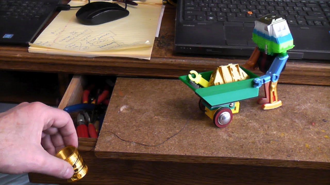 Pull String demo of passive cart walking robot. Same basic design as ...