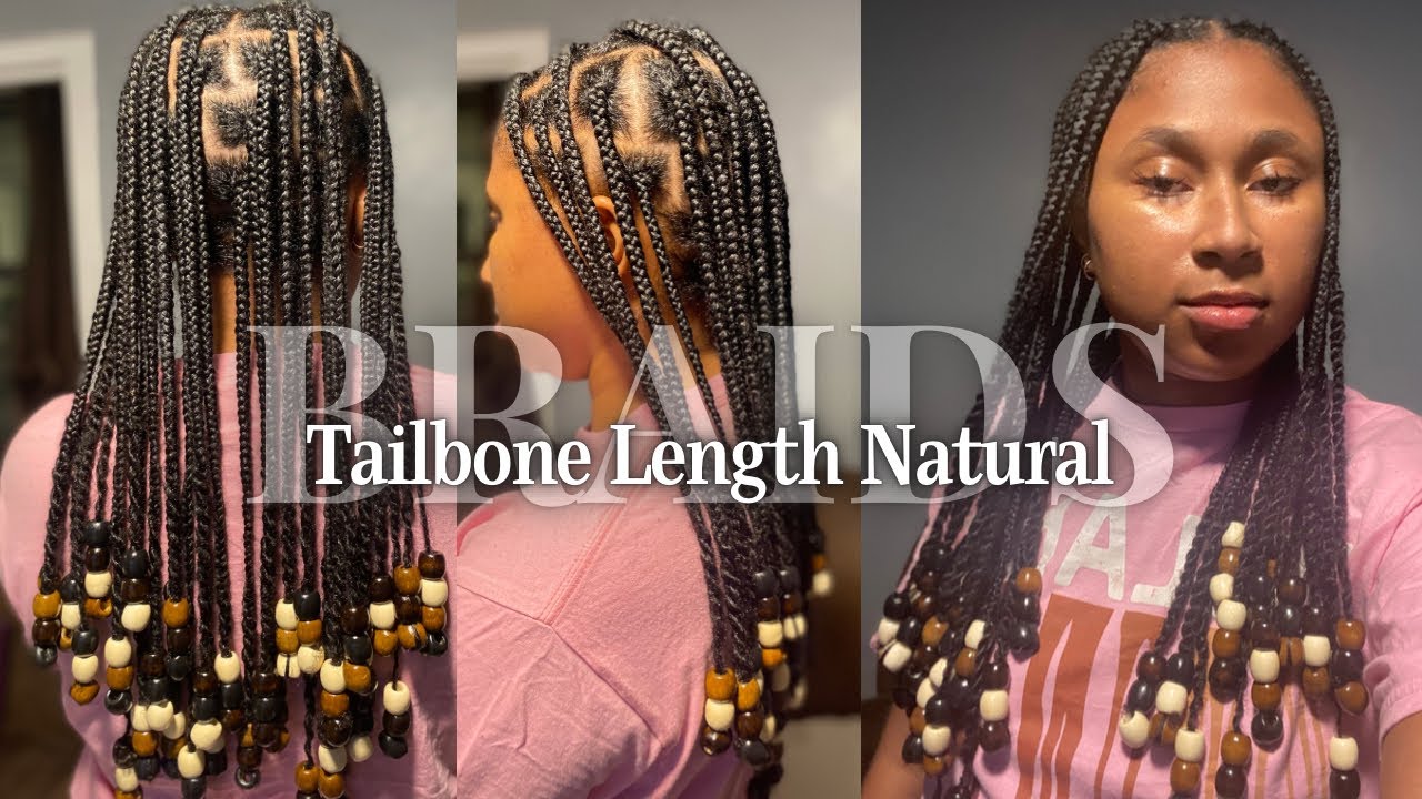 Natural Hair Knotless Braids with Wood Beads | No Hair Added | Small ...